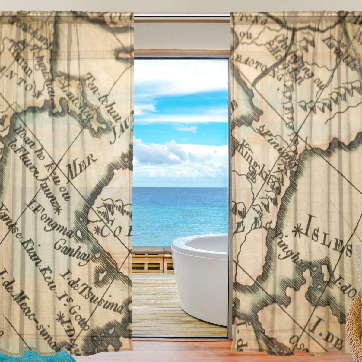 Splicing Pattern Old Map Korean Peninsula Semi Sheer Curtains Window ...