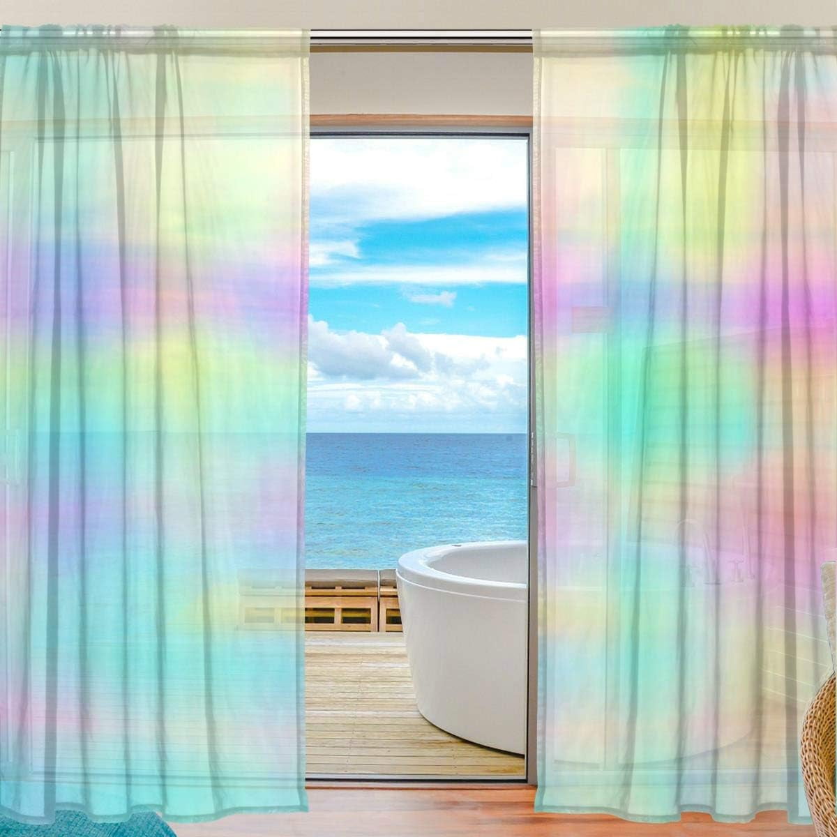 Splicing Pattern Pastel Colors Water Animation Show Semi Sheer Curtains ...