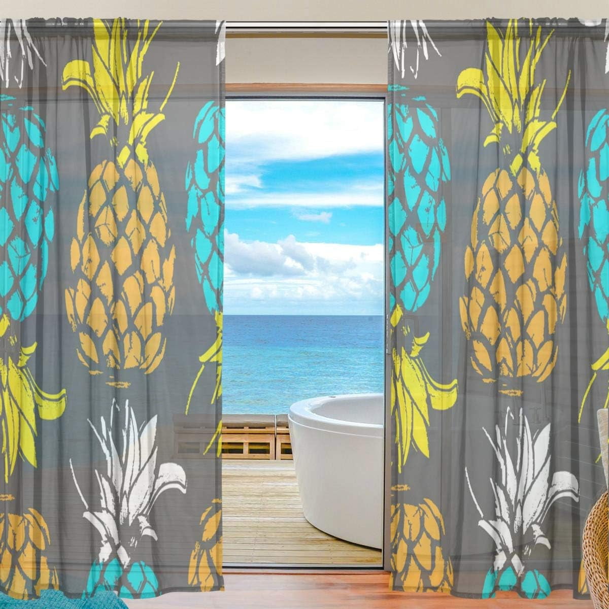 Splicing Pattern Pineapple Fruit Pattern Semi Sheer Curtains Window ...