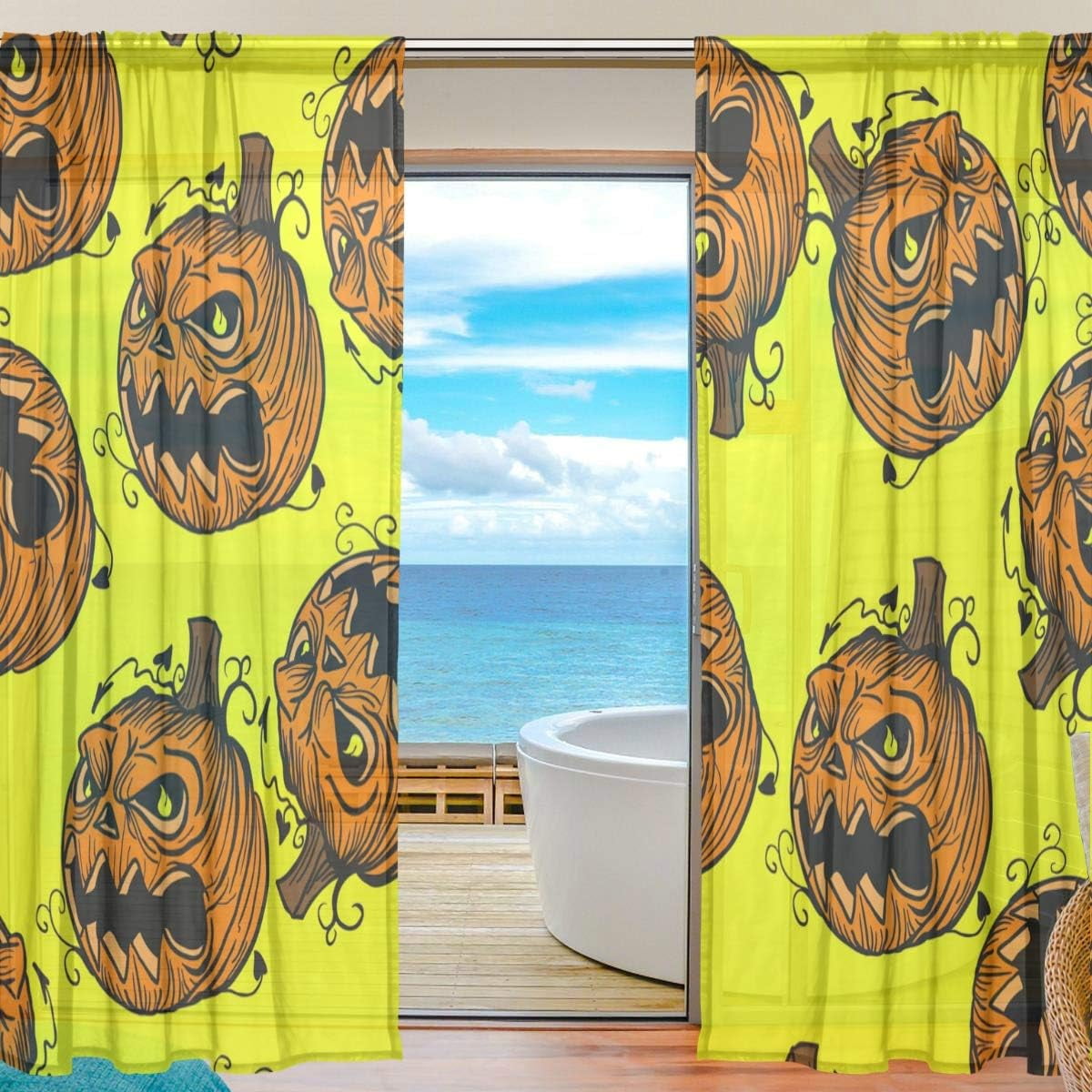 Splicing Pattern Pumpkin Head Seamless Semi Sheer Curtains, 78"x55 ...