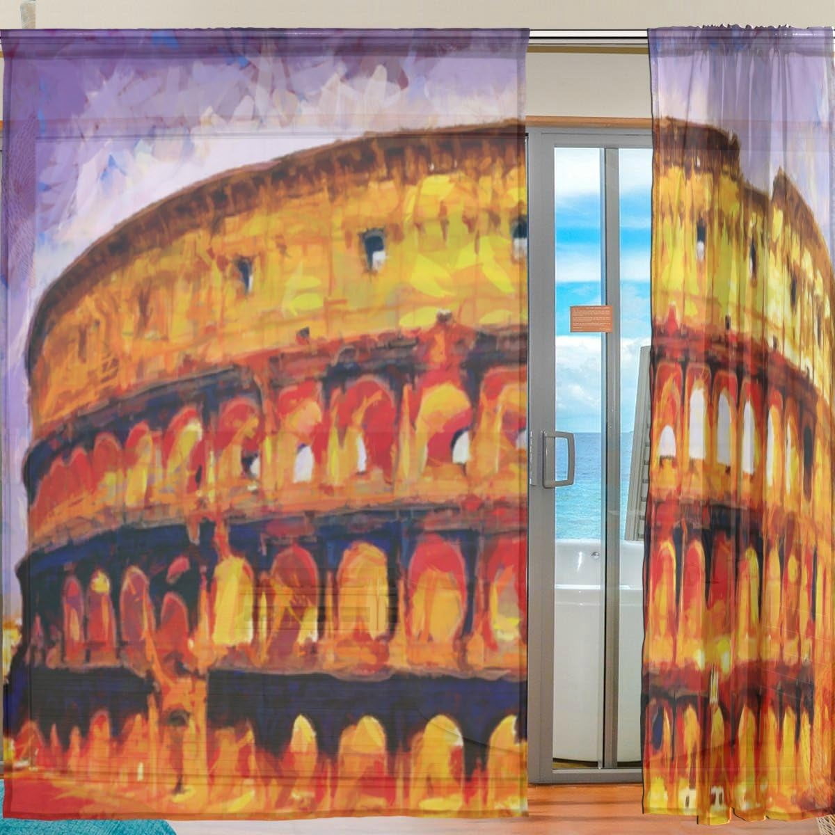 Splicing Pattern Roman Coliseum Semi Sheer Curtains, 78"x55" Window ...