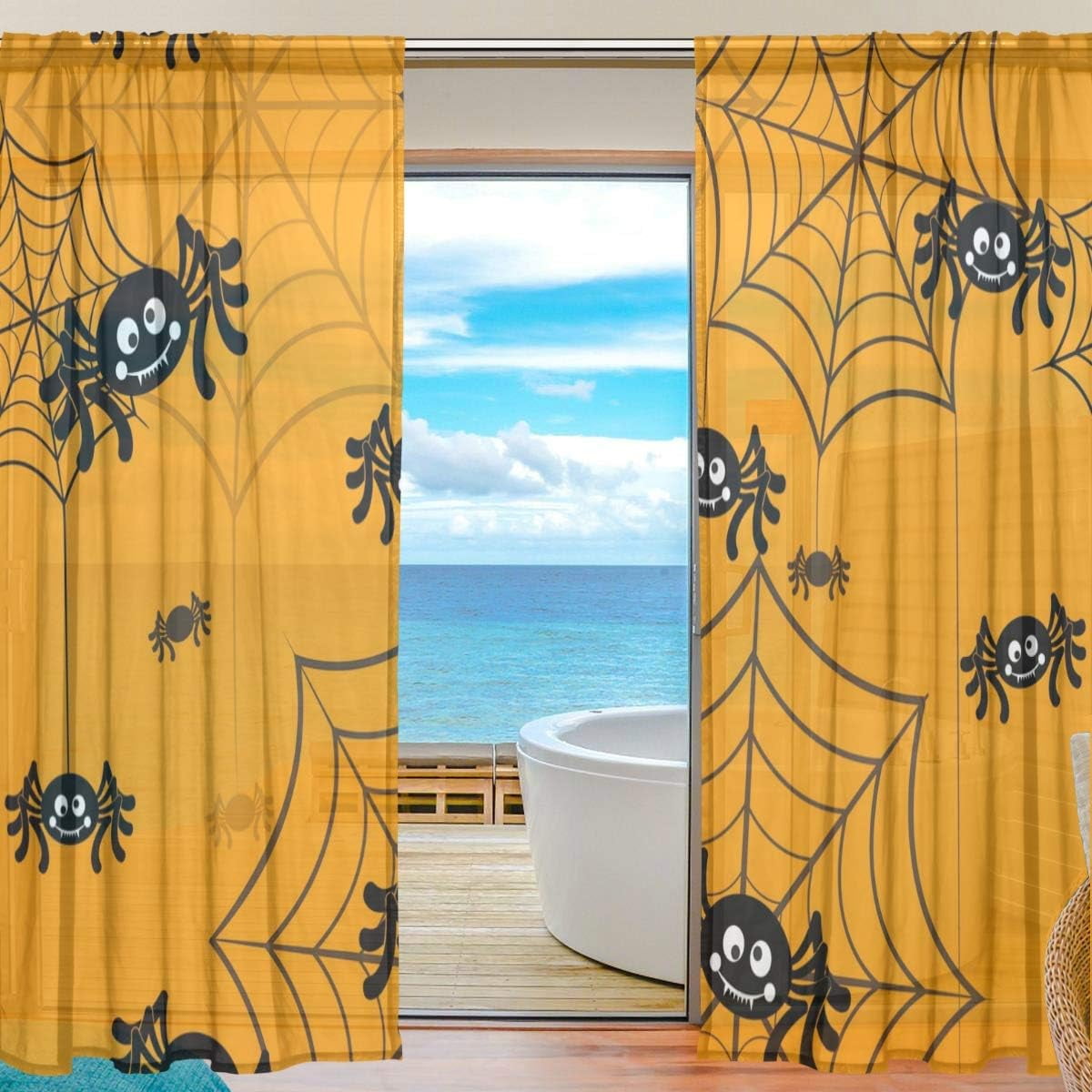 Splicing Pattern Spider Halloween Symbols Semi Sheer Curtains, 78"x55 ...