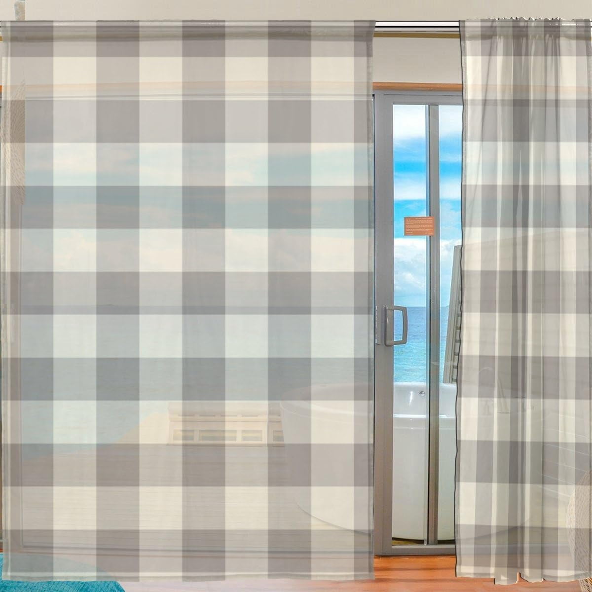 Splicing Pattern Tartan Pattern Semi Sheer Curtains, 78"x55" Window ...