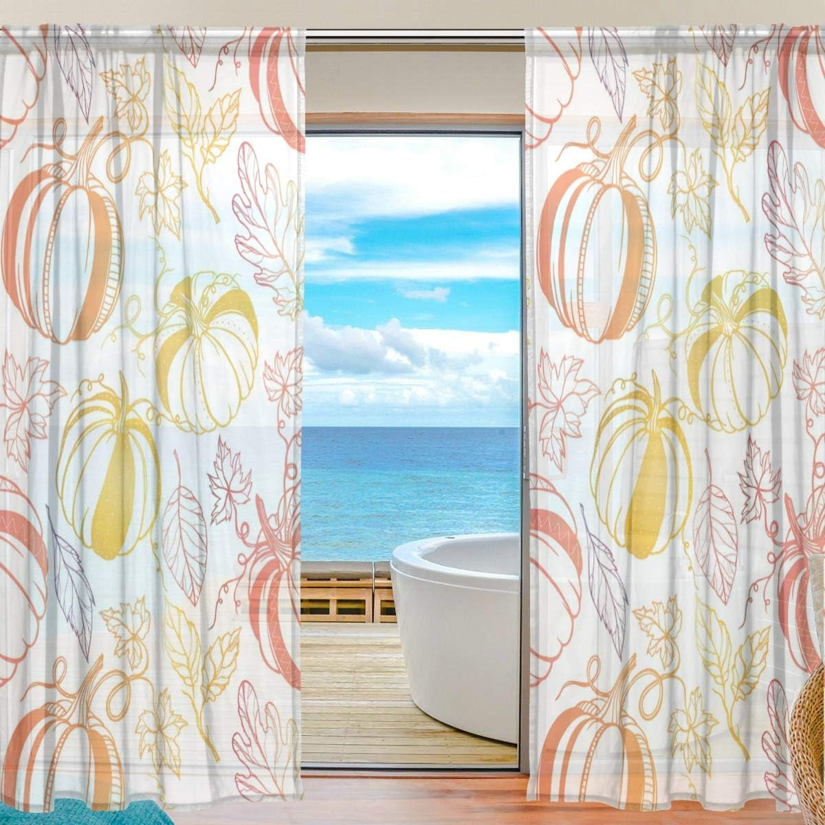Splicing Pattern Thanksgiving Design Semi Sheer Curtains, 78"x55 ...