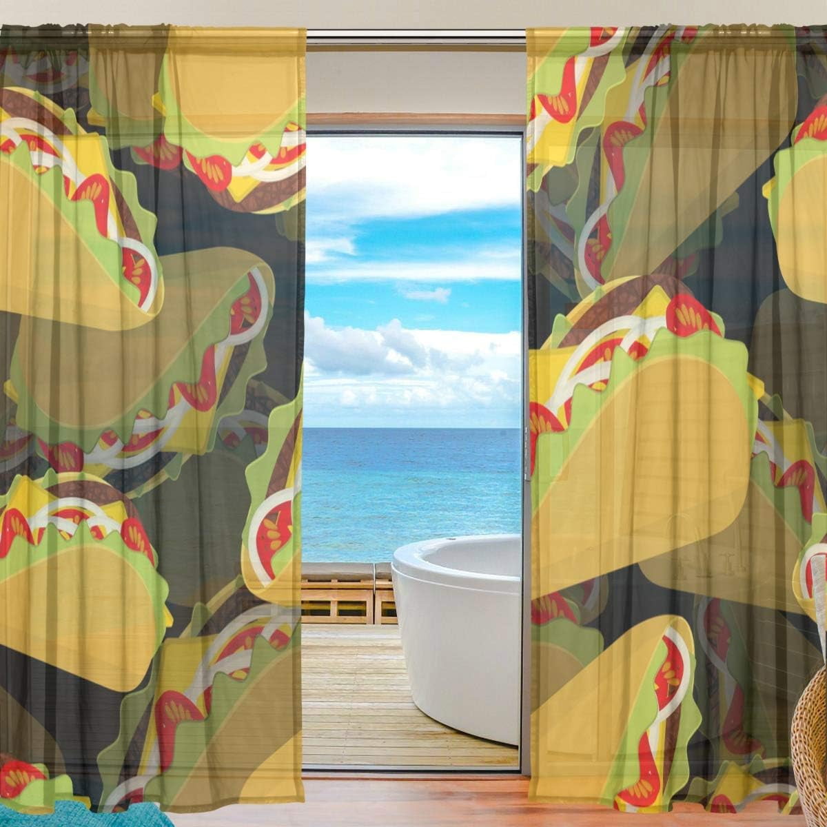 Splicing Pattern Tortilla Chips Onion Tomato Meat Semi Sheer Curtains ...