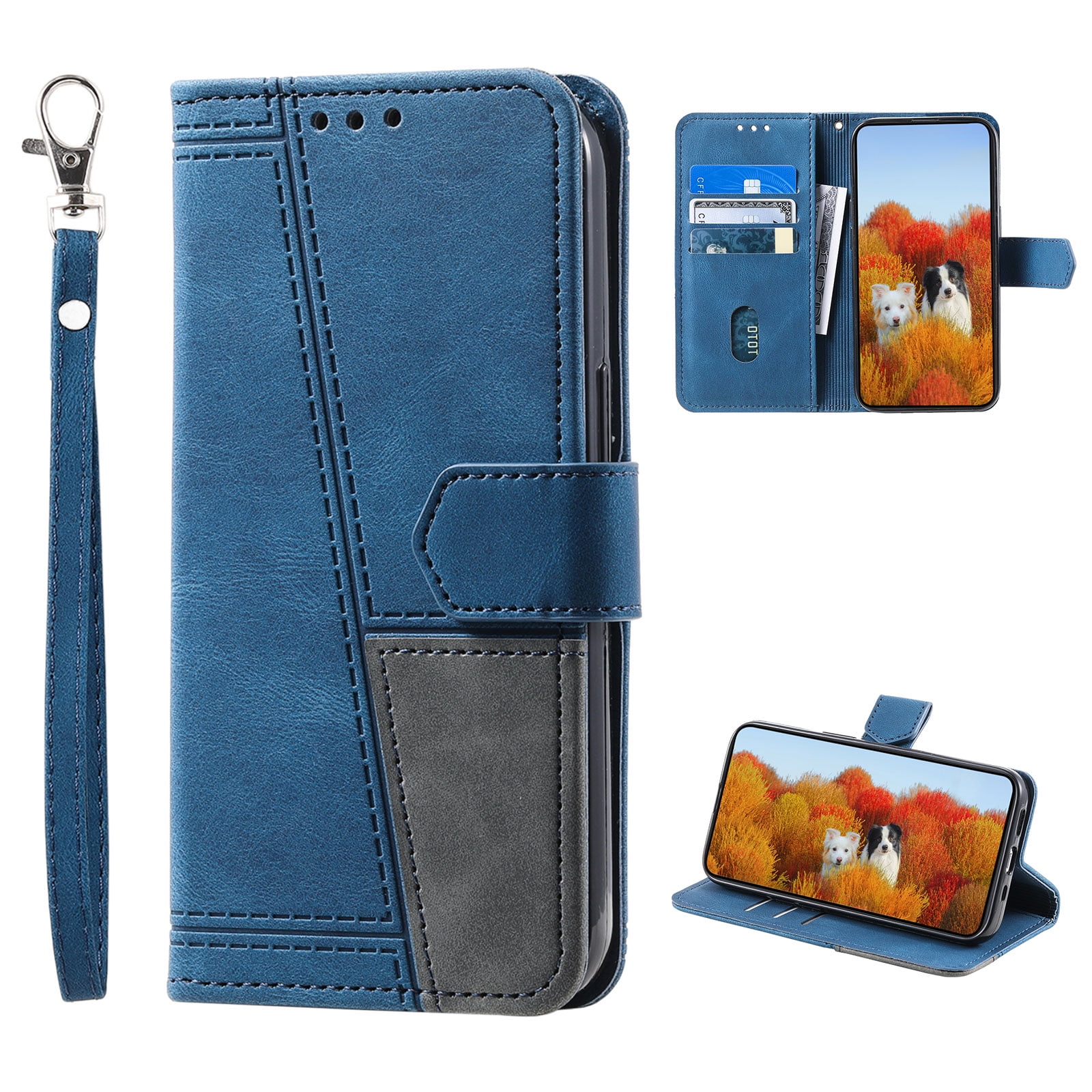 Splicing Wallet Case for Motorola Moto G Power 5G 2024, Wrist Strap ...