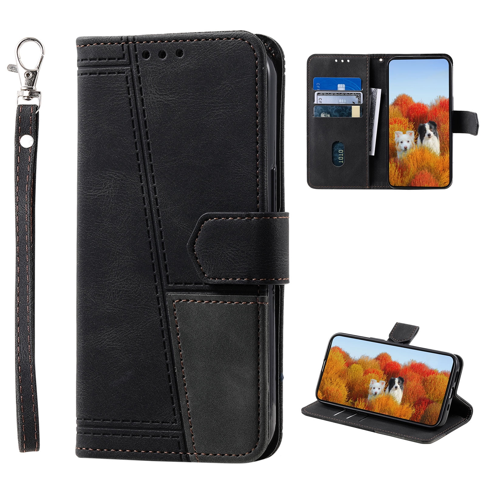 Splicing Wallet Case for Motorola Moto G Power 5G 2024, Wrist Strap ...