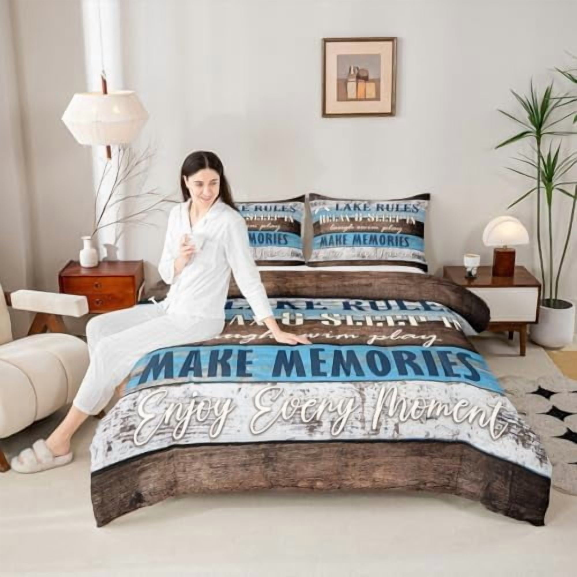 Splicing Wooden Comforter Set Twin Size Vintage Wood Board Barn Door ...