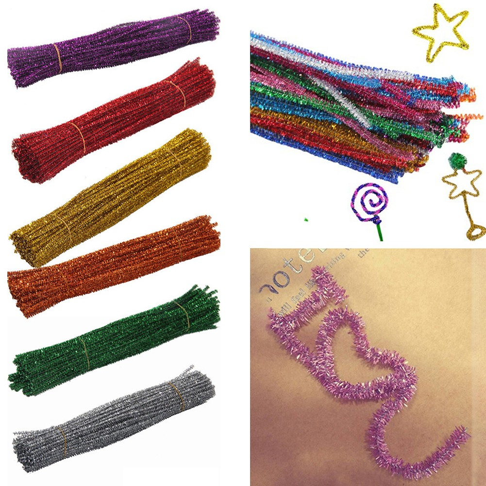 Splihome 100Pcs Glod Glitter Sparkle Pipe Cleaners Tinsel Chenille ...