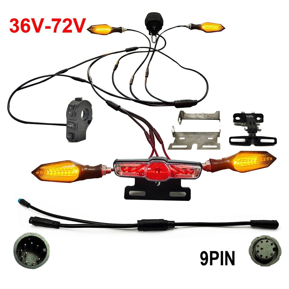 Splihome Electric Bike 36V-72V Headlight Taillight and Turn Signals E-Bike Light Kits，9 Pin ...