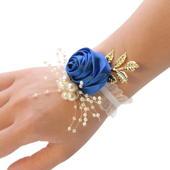 Splihome Flower Wrist Corsage Pearl Bead Bracelet Wedding Prom Party ...