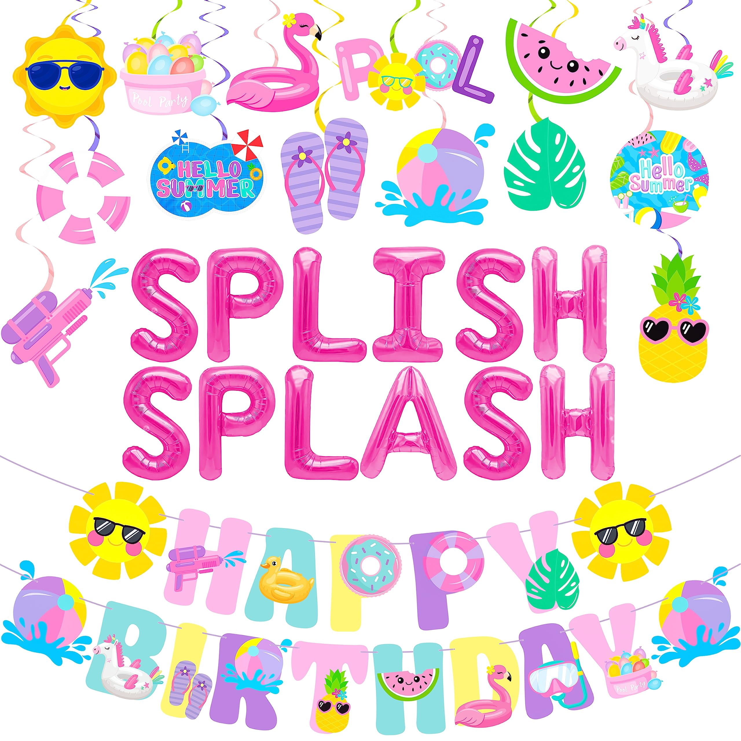 Splish Splash Birthday Decorations Foil Balloons Pool Birthday Party ...