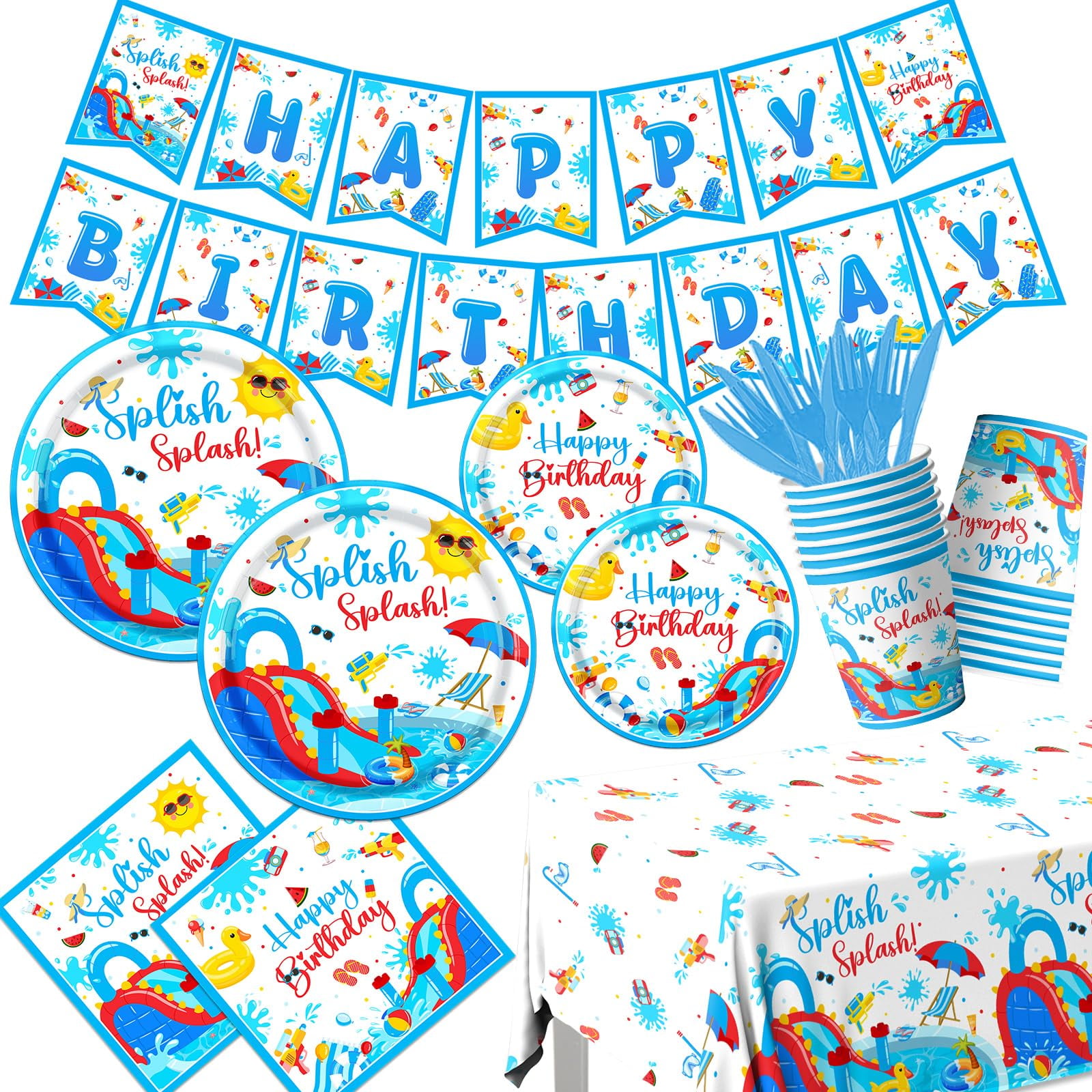Splish Splash Decorations Tableware, 142 Pcs Summer Party Decorations ...