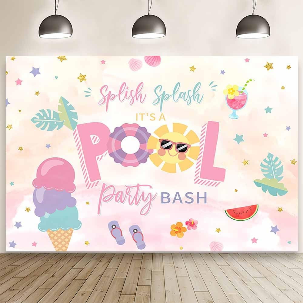 Splish Splash Party Backdrop, Ice Cream Pool Party Girls Photography ...