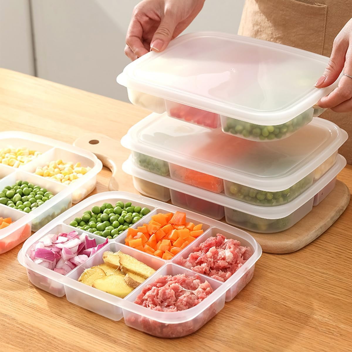 Split Food Storage Container, 2-pack Freezer Container, Vegetable Tray ...