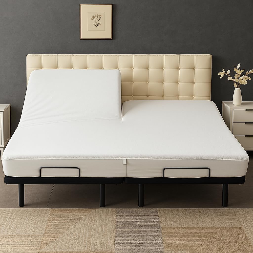 Split Head Mattress Protector Queen - Adjustable Split-Queen Size, 100% ...