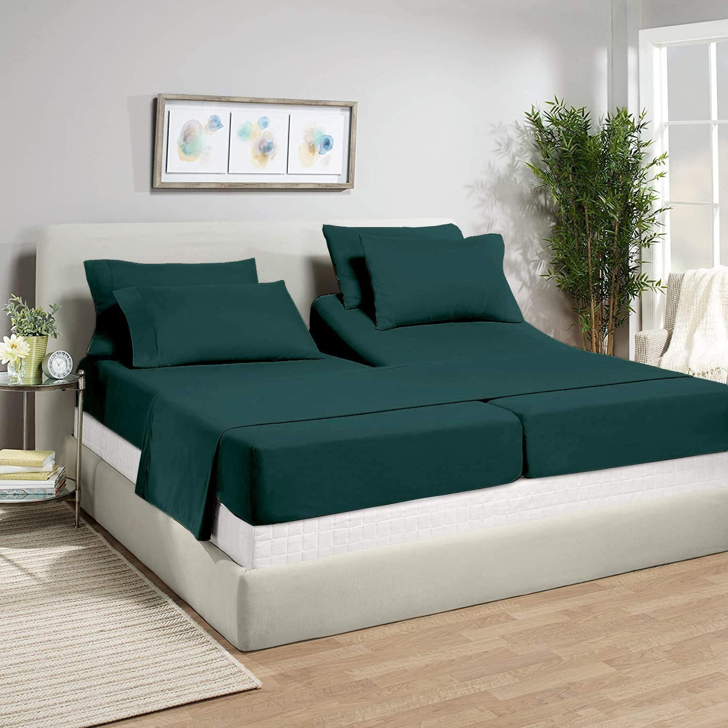 Split King Bed Sheet Set 5Pcs Adjustable Bed Sheets - 18" Deep Pocket of Fitted Sheet 800 Thread ...