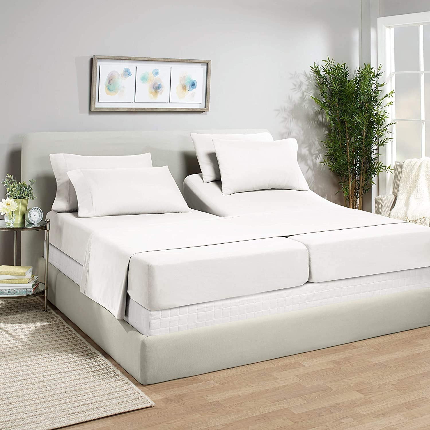 Split King Size Bed Sheet Set 5Pcs 800 Thread Count 100 Egyptian Cotton Extra Cooling Elastic White Solid Walmart