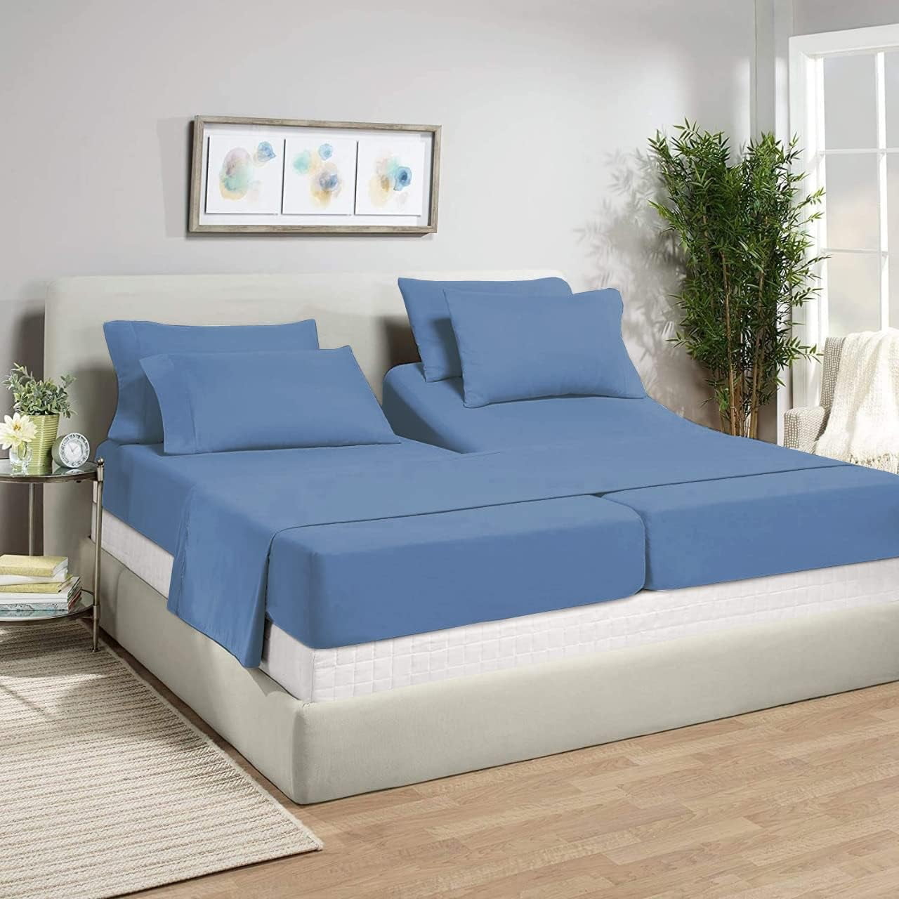 Split King Size - Microfiber Fabric 5 Piece Split King Sheet Set - 21 ...