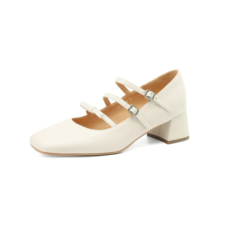 Split Leather Women Shoes Square Toe Women Pumps Fashion Buckle Mary ...