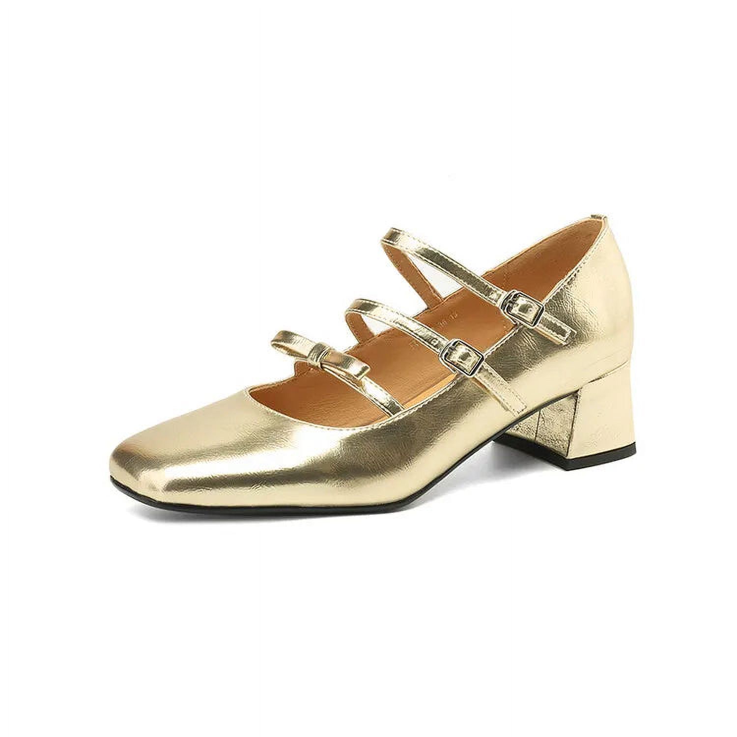 Split Leather Women Shoes Square Toe Women Pumps Fashion Buckle Mary ...