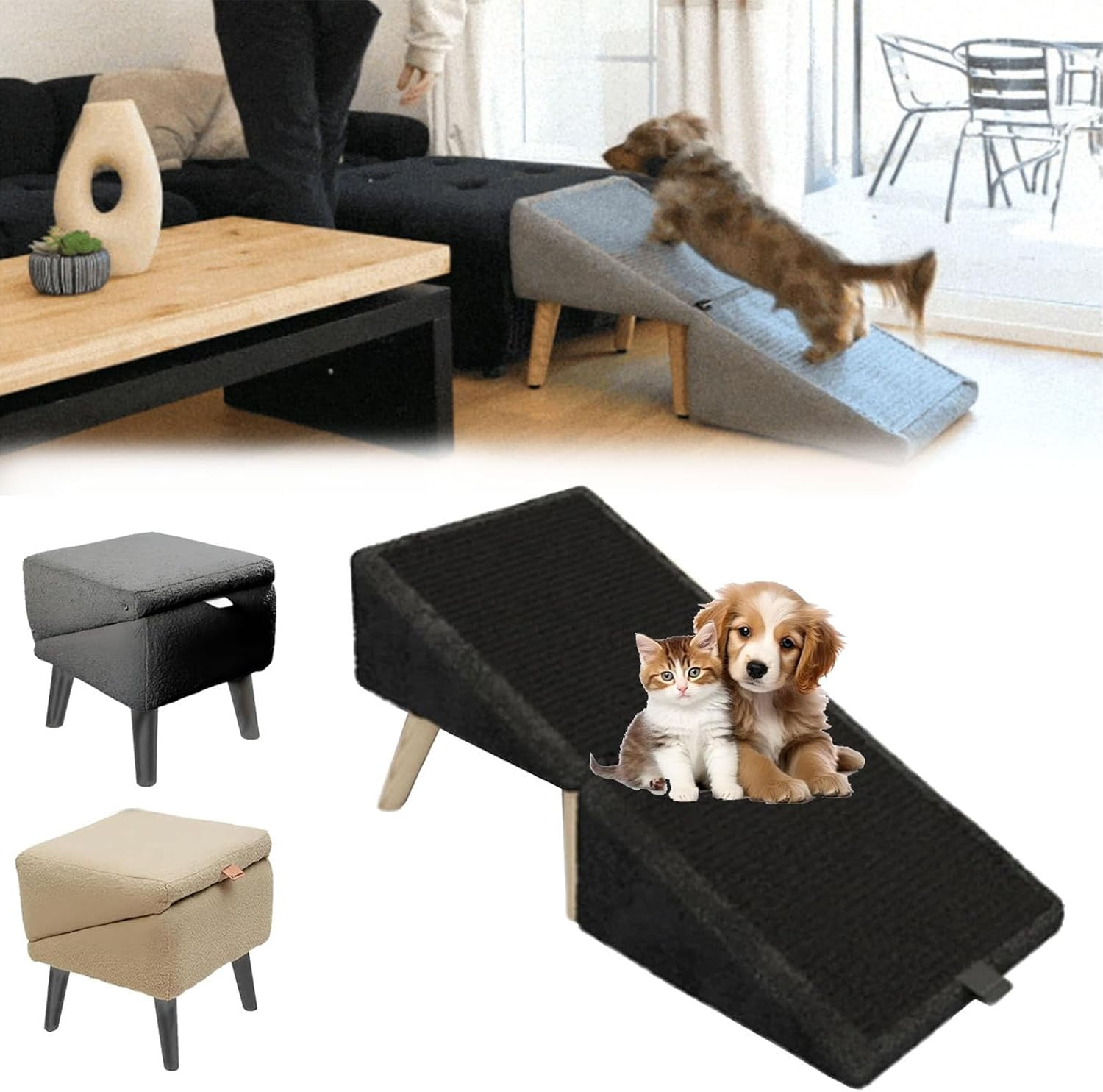 Split Ottoman Dog Ramp, 2-in-1 Lightweight Folding Pet Ramps Stairs for ...