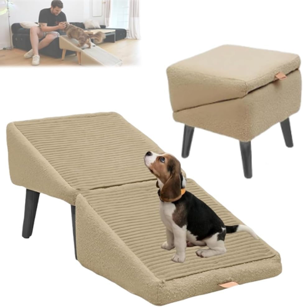 Split Ottoman Dog Ramp, All-in-One Lightweight Folding Pet Ramps Stairs ...