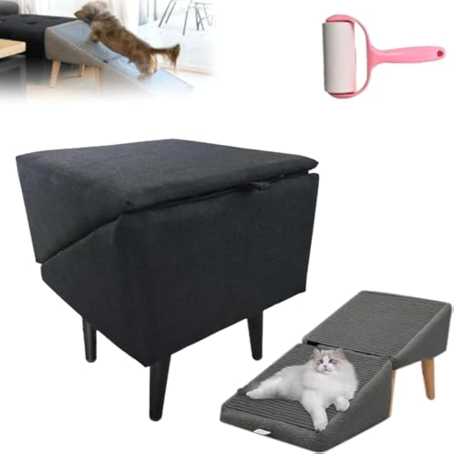 Split Ottoman Dog Ramp, Dogs Ramp and Ottoman for Large and Small Dogs, Dog Chair with Ramps for ...