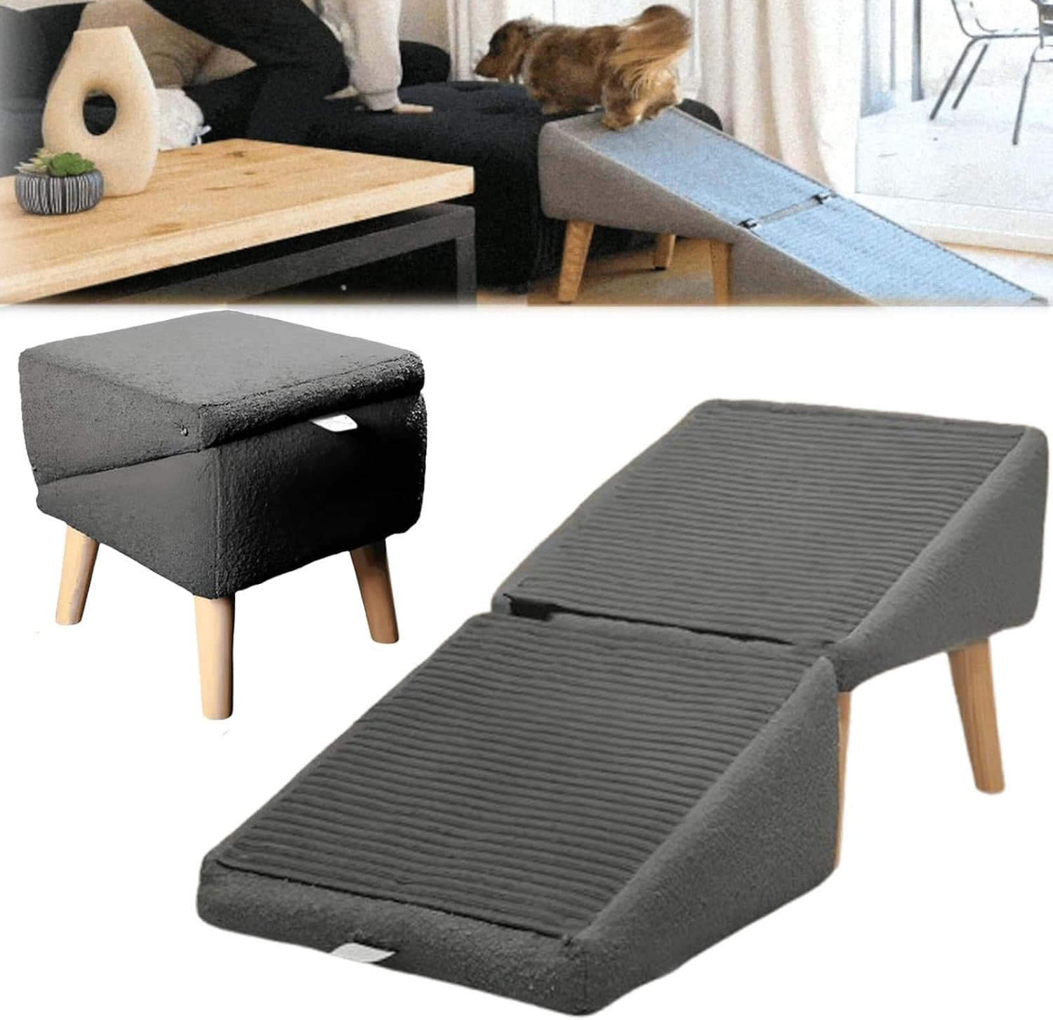 Split Ottoman Dog Ramp, Folding Dog Stairs, All in One Dogs Ramp and ...