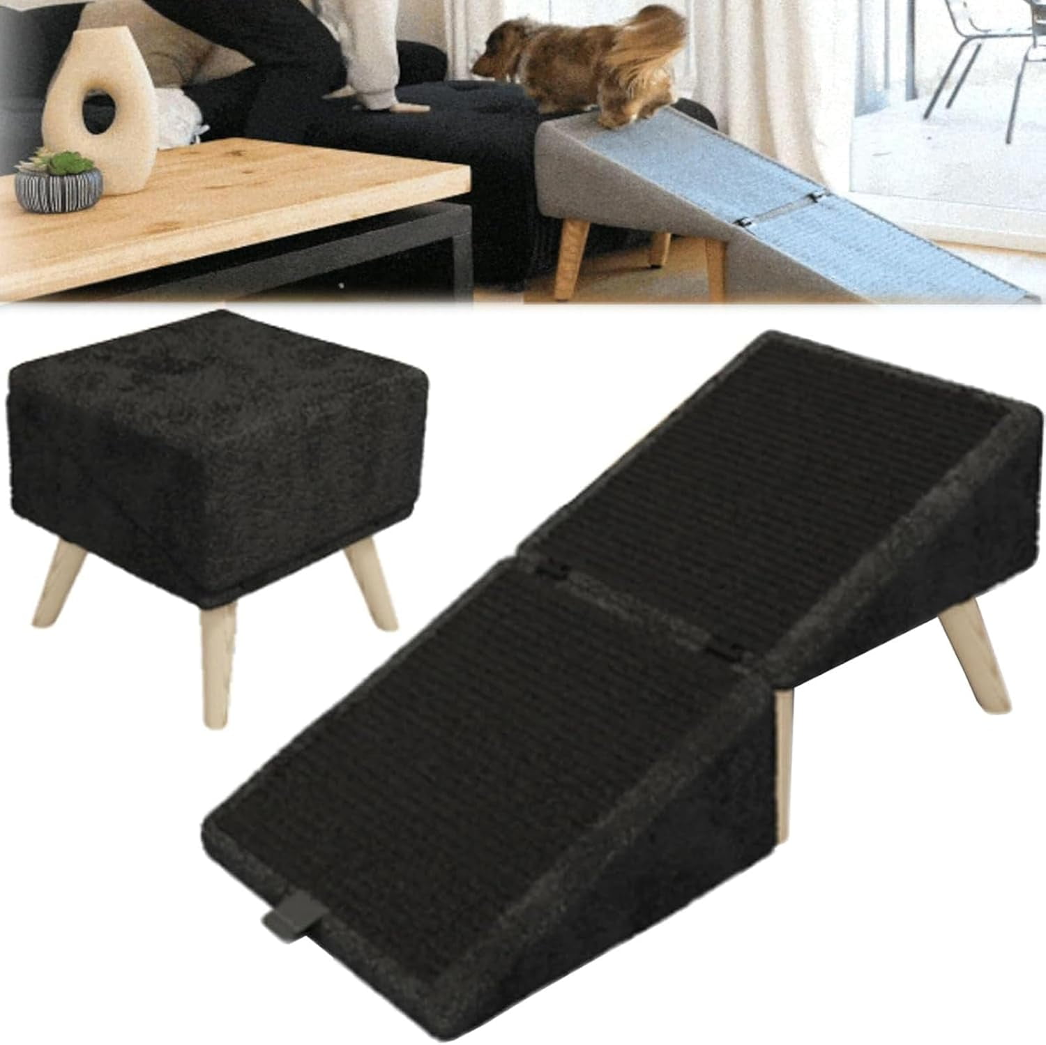 Split Ottoman Dog Ramp, Folding Dog Stairs, All-in-One Lightweight ...