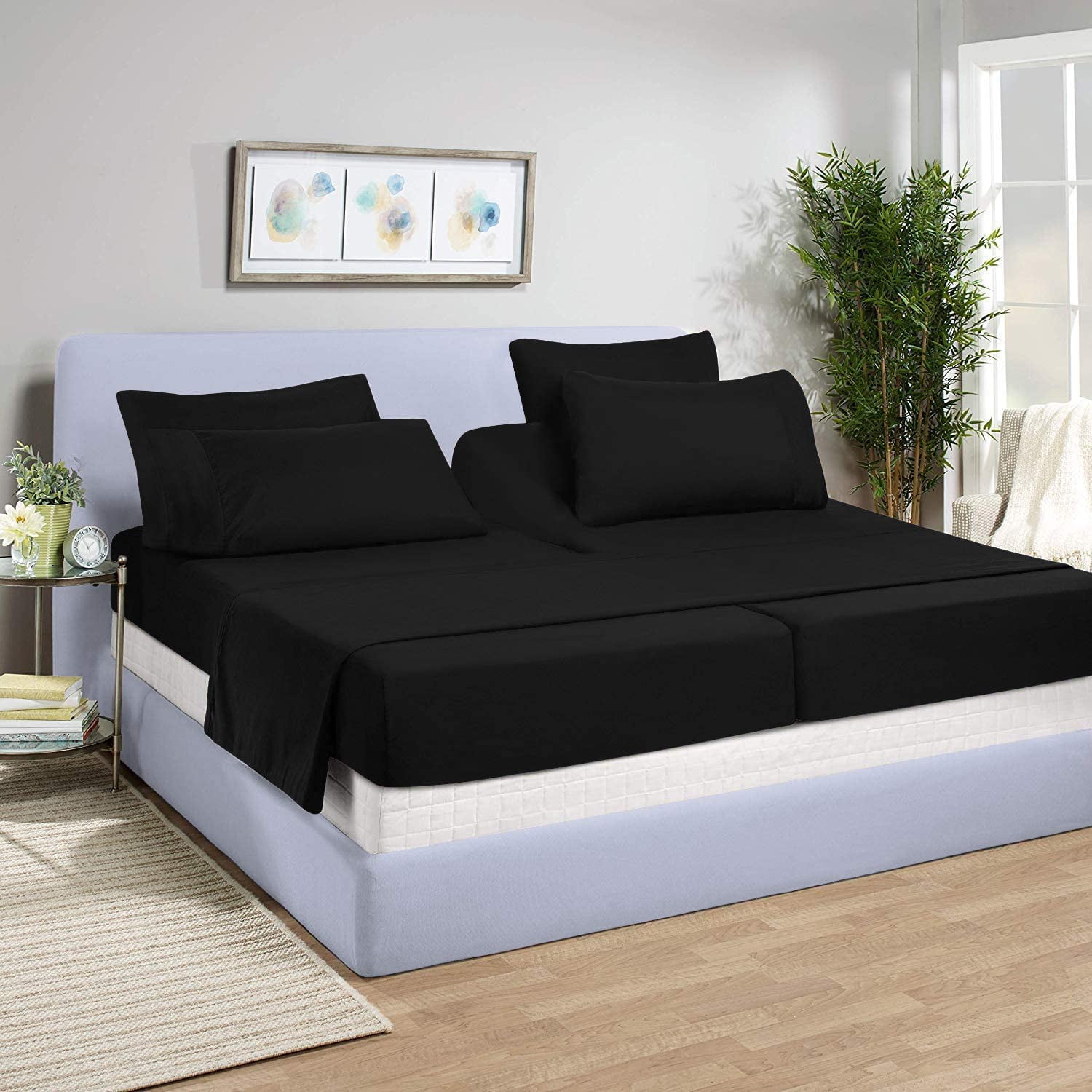 Split Queen Bed Sheet Set 5Pcs Adjustable Bed Sheets - 12" Deep Pocket ...