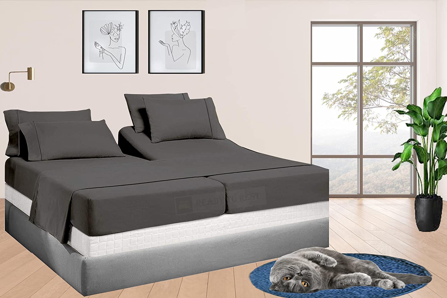 Split Queen Sheets Set, 5 Piece, 100% Egyptian Cotton, 400 TC, Deep ...