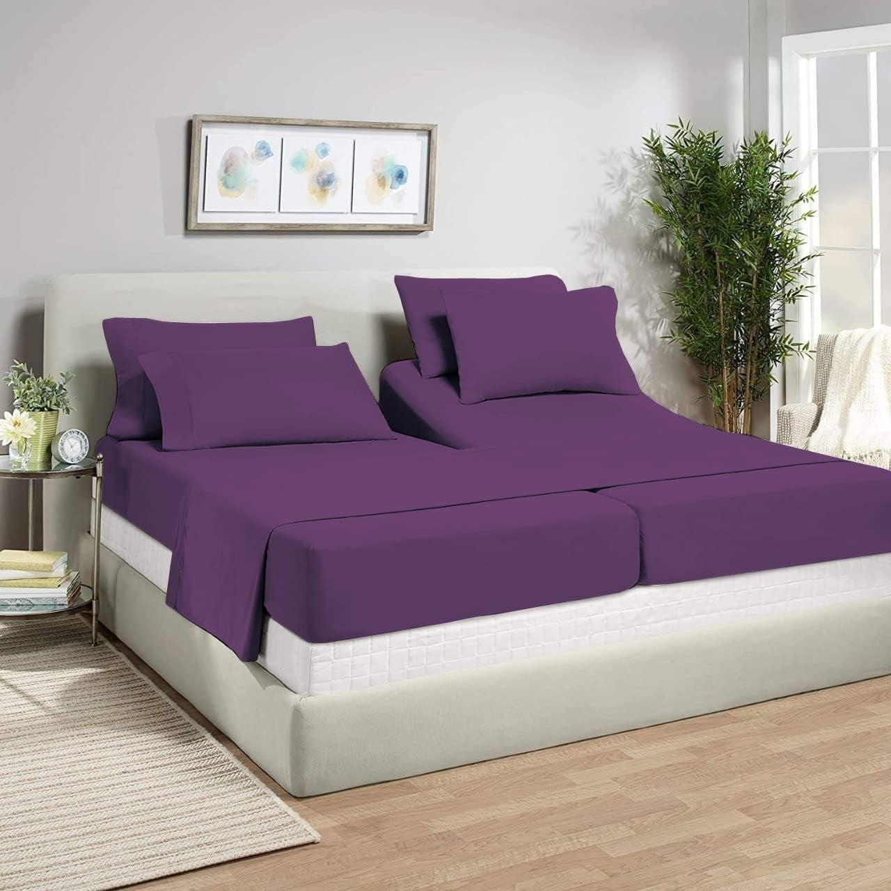 Split Queen Size - Microfiber Fabric 5 Piece Split Queen Sheet Set - 18 ...