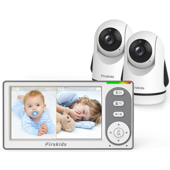 Split-Screen Baby Monitor with 2 Cameras No WiFi, 30H Battery, Pan-Tilt ...