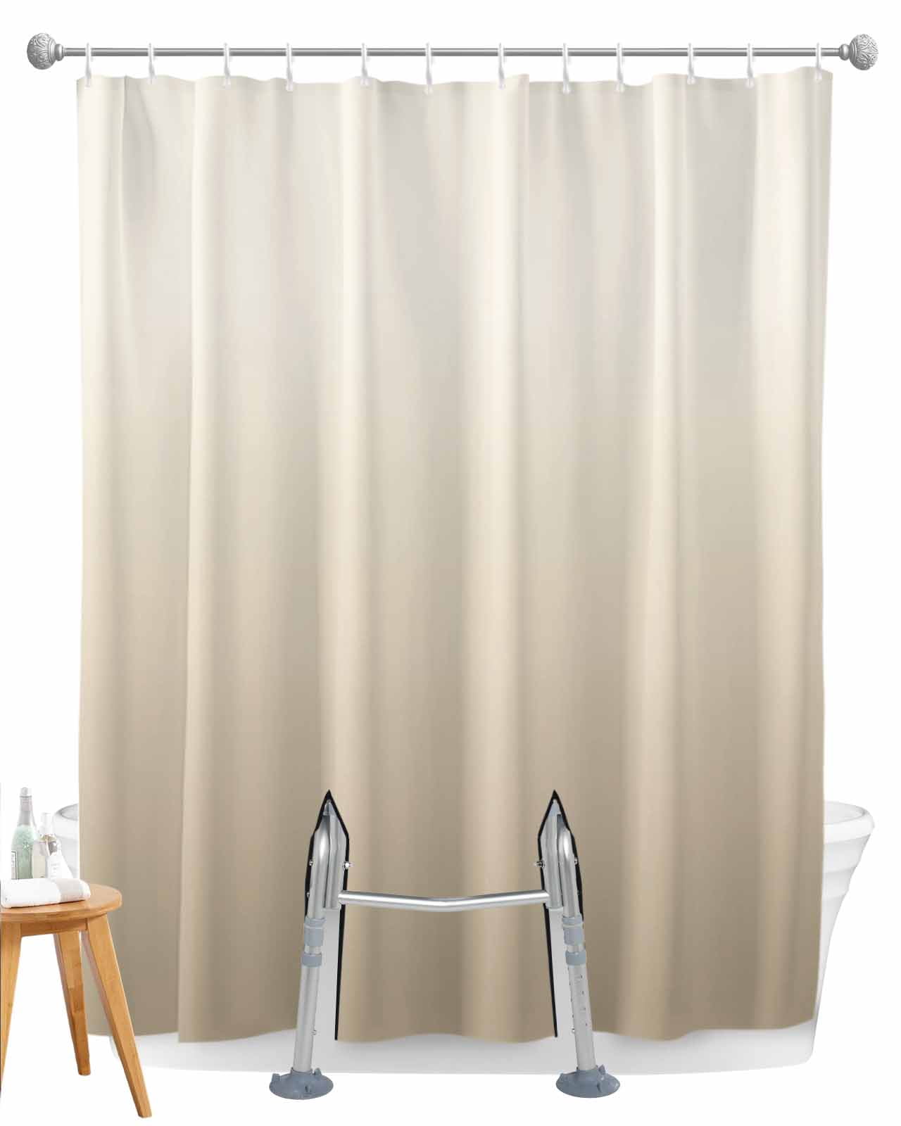 Split Shower Curtain for Transfer Bench, Beige Brown Ombre Fabric ...