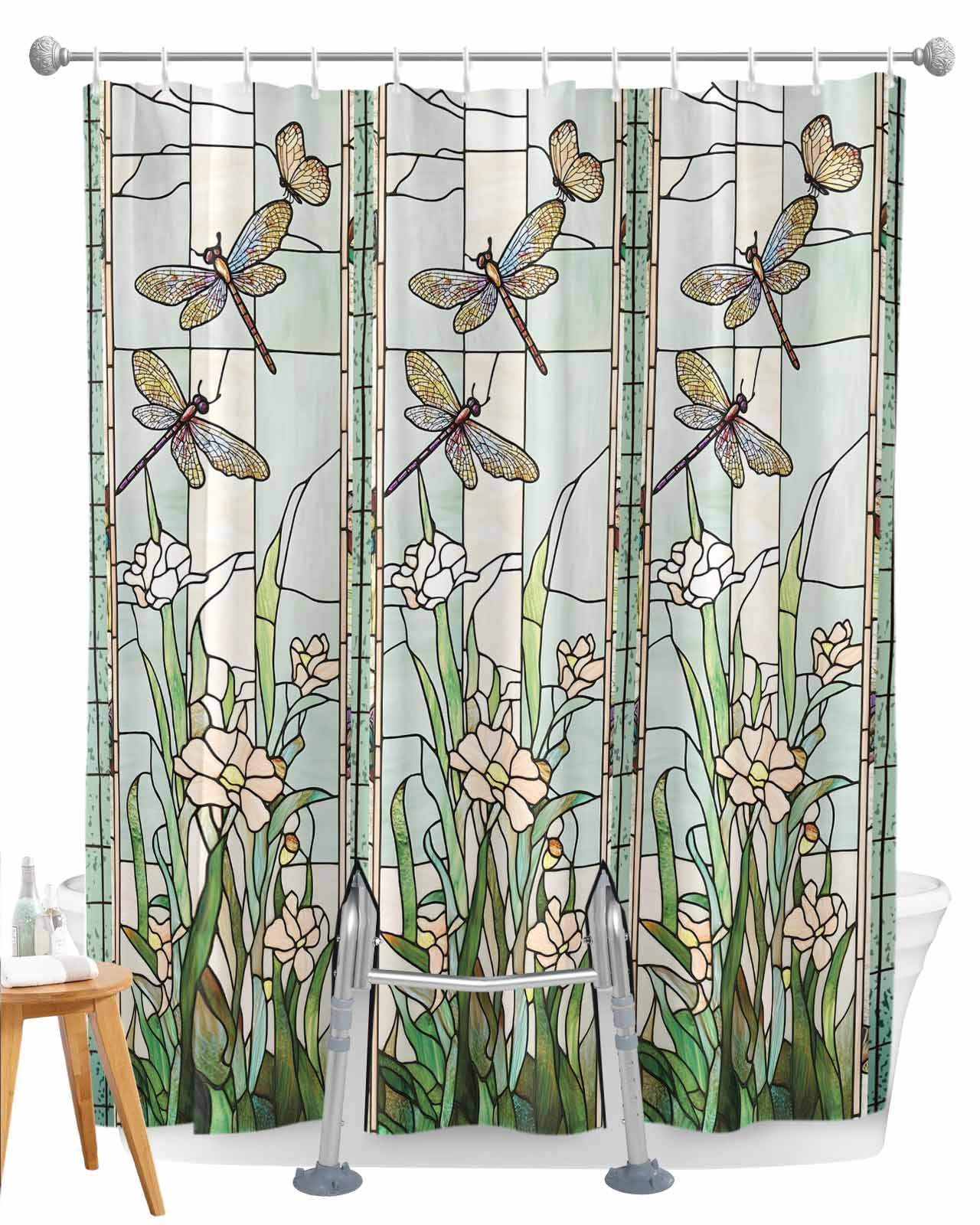 Split Shower Curtain for Transfer Bench, Dark Green Grass Fabric Shower ...