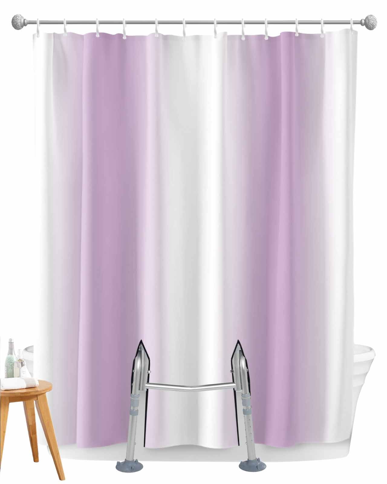 Split Shower Curtain for Transfer Bench, Light Purple White Fabric ...