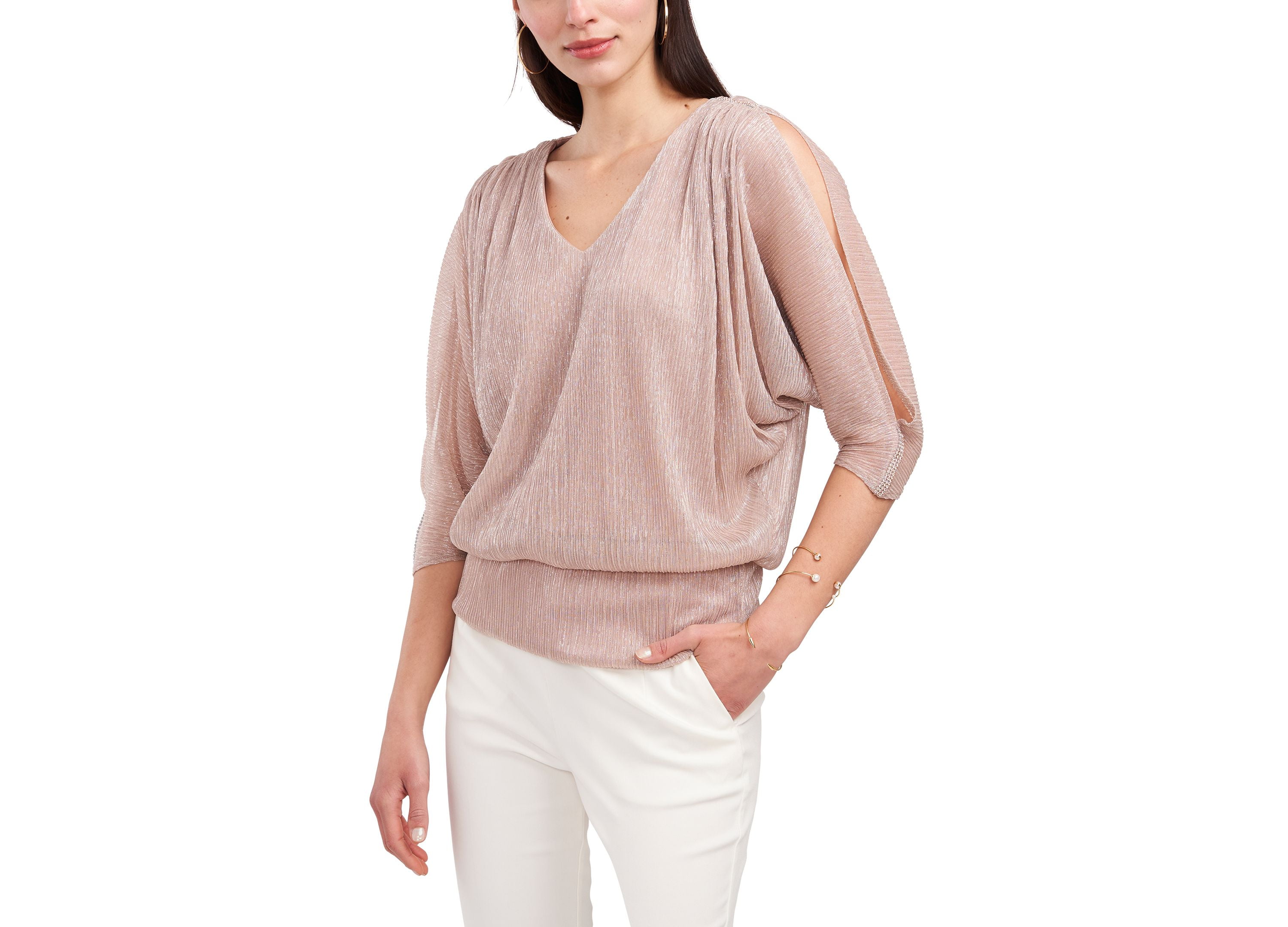 Split-Sleeve Metallic Blouson Top Mauve M - Walmart.com