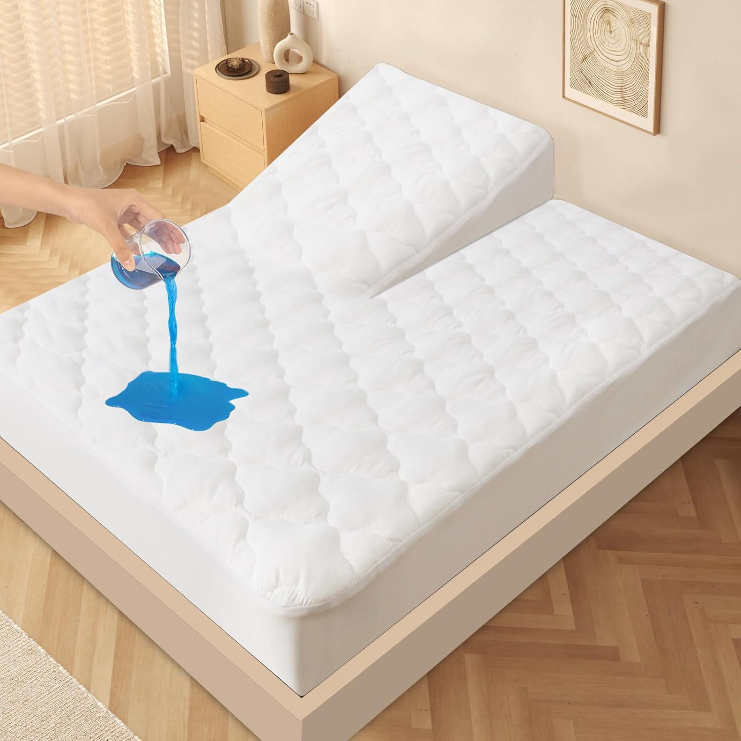 Split Top King Mattress Protector Pad Waterproof Quilted, 34" Top Split ...