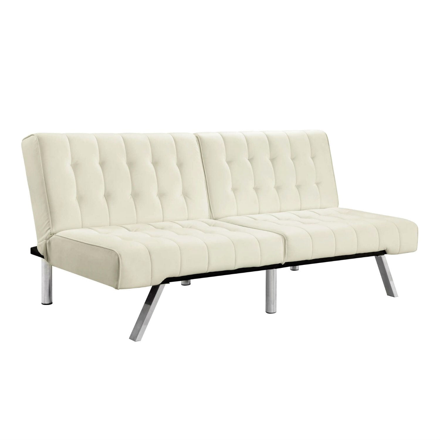 Split-back Modern Futon Style Sleeper Sofa Bed in Vanilla Faux Leather ...