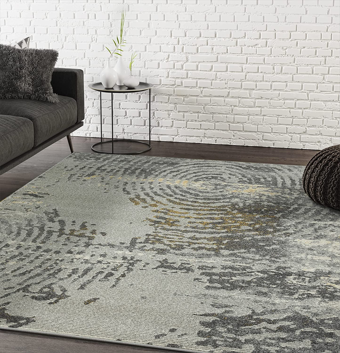 Abani Distressed Contemporary Circle Print Area Rug - Non-Shed Abstract ...
