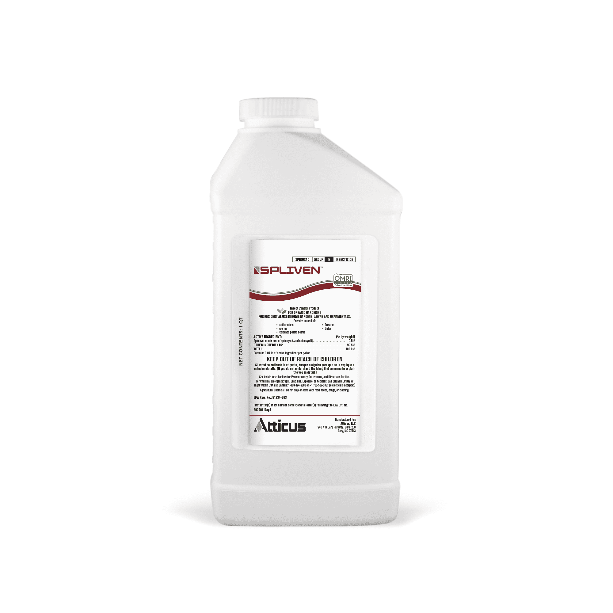Atticus Spliven Insecticide, 32 OZ Concentrate, 0.5% Spinosad, Controls ...