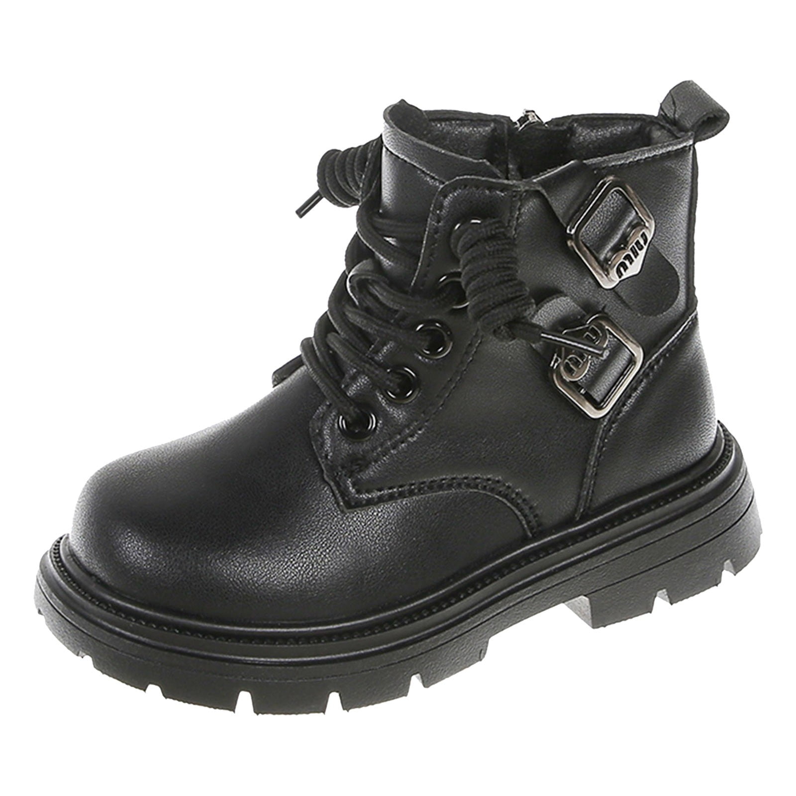Splozh Girls Ankle Boots Kids Lace-up Glittery Combat Work Boot (Black ...