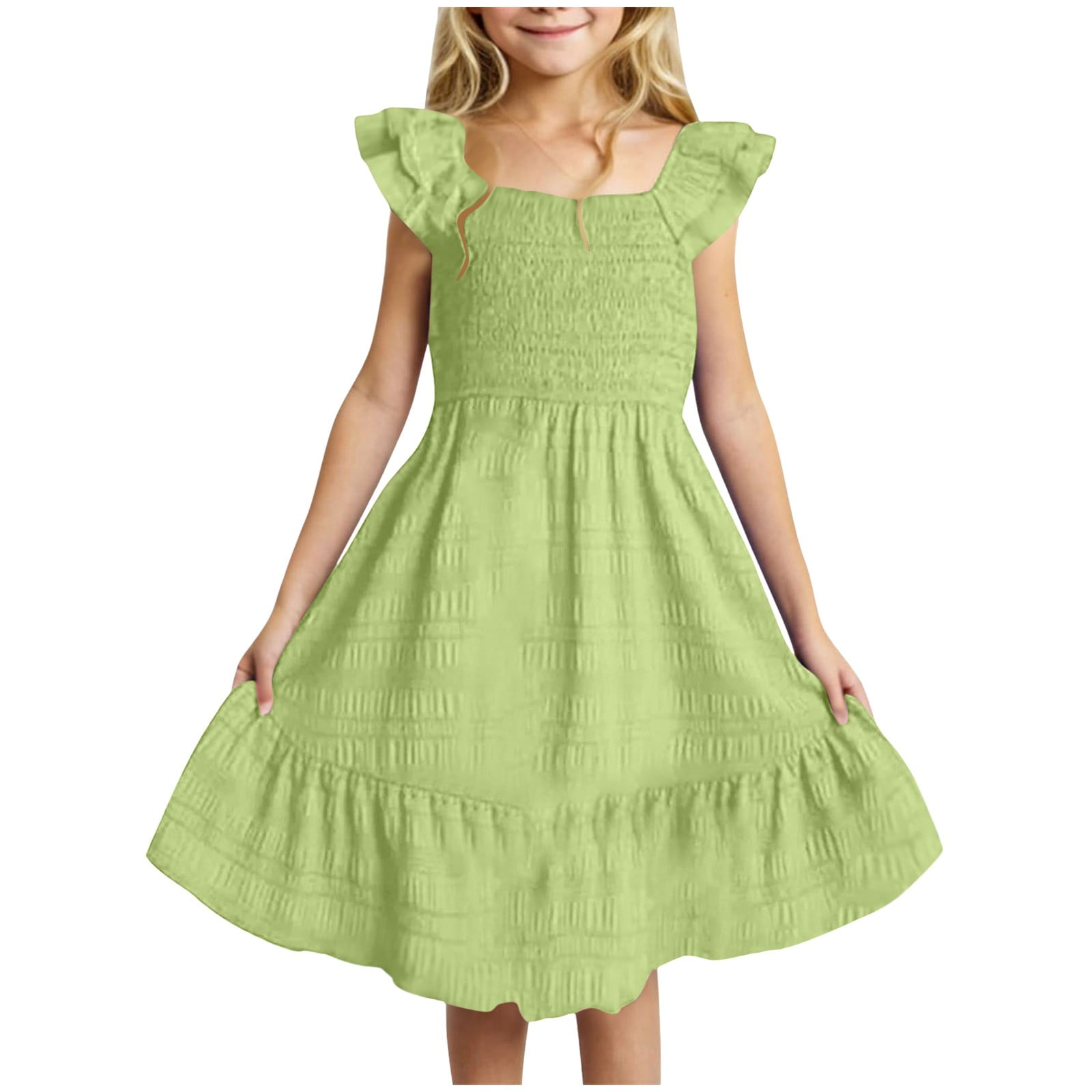 Splozh Girls Dresses Ruffle Sleeve Tiered Casual Flowy Swing Tween ...