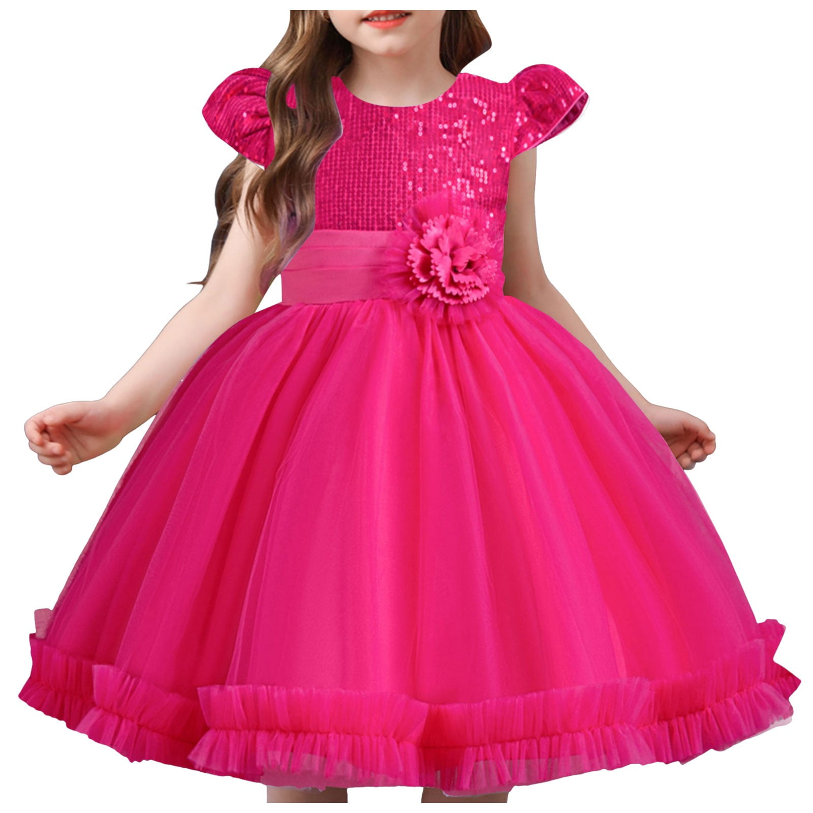 Splozh Girls Sequin Chiffon Dress Party Birthday Prom Formal Fancy Midi ...