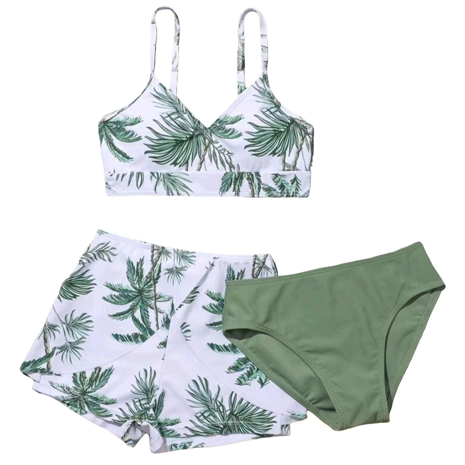 Splozh Girls Tankini Swimsuits 3 Piece Tropical Print Pleated Bathing ...