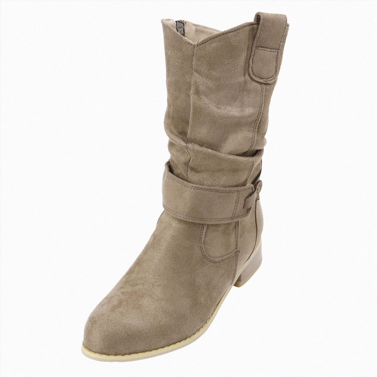 Splozh Riding Boots for Women Suede Fold over Boots Square Toe Chunky ...