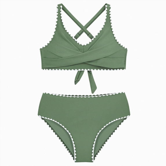 Splozh Teen Girl Bikini Girls Swimsuit Bikini Set Solid Color V Neck ...