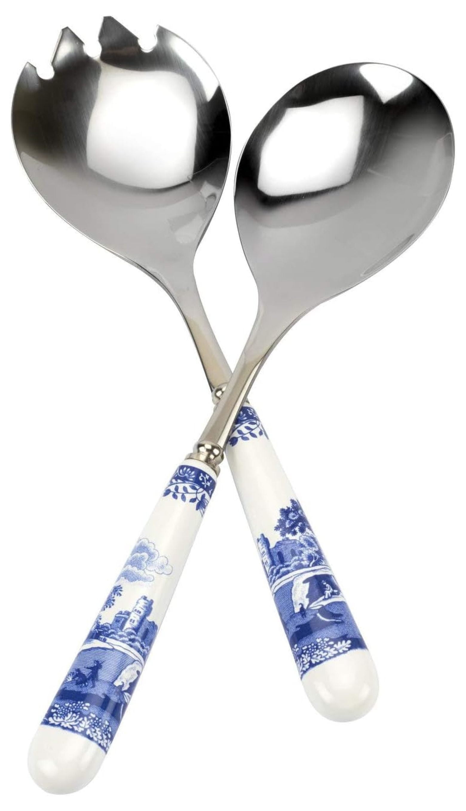 Spode Blue Italian Collection Salad Servers, 2 Piece Spoon and Fork Set, 10 Inch, Made of ...