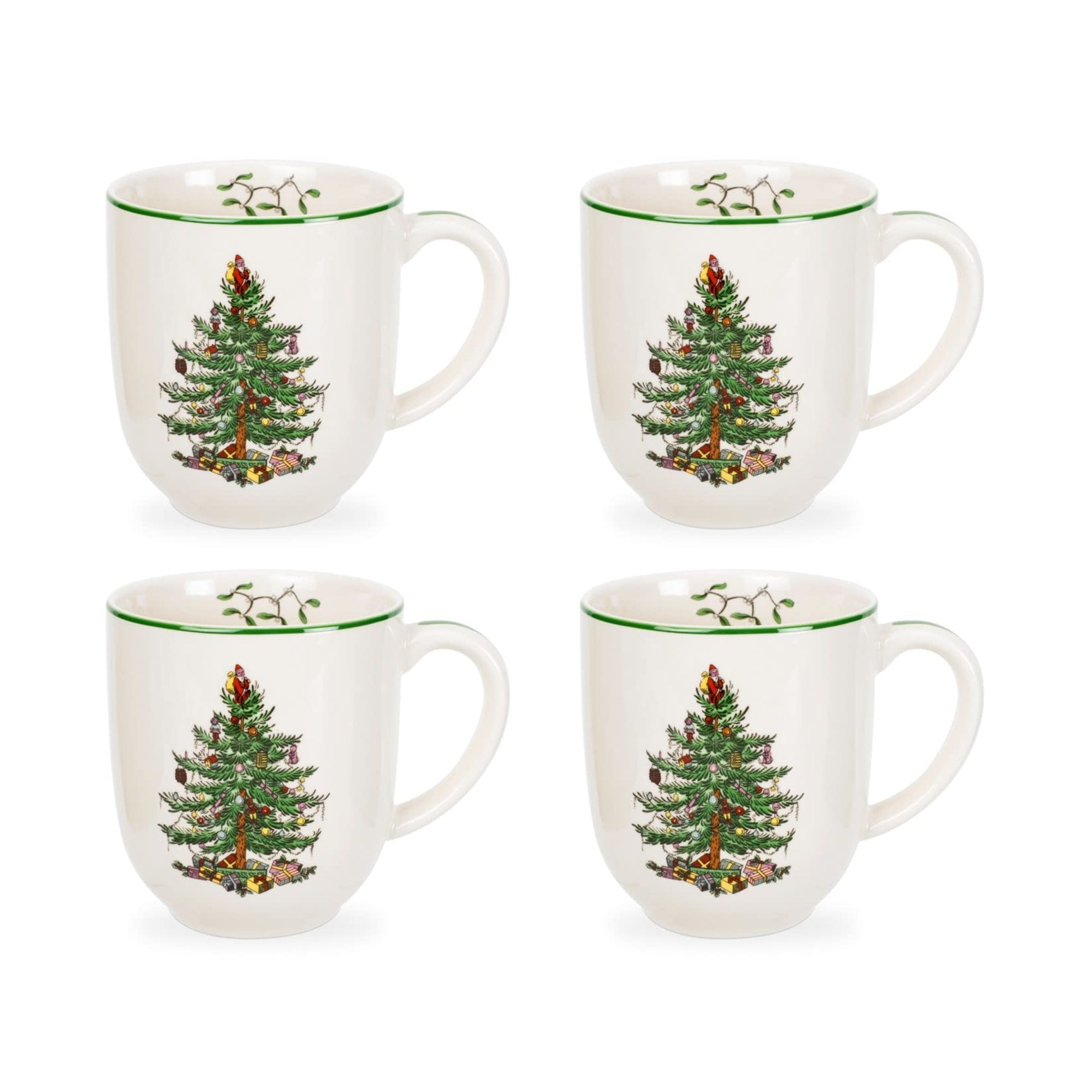 Spode Christmas Tree Cafe Mug (Set of 4) - 14 Oz Ceramic Holiday Coffee ...